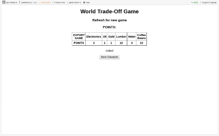 World Trade-Off Game ― Perchance Generator