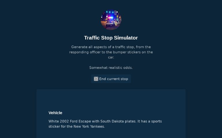 Traffic Stop Simulator ― Perchance Generator