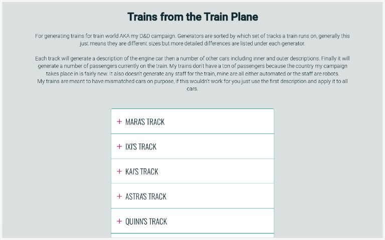 Trains from the Train Plane ― Perchance Generator