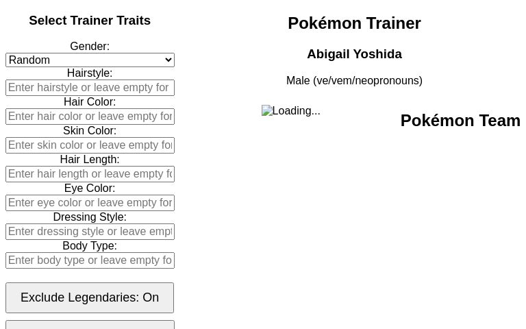 Pokémon Trainer ― Perchance Generator