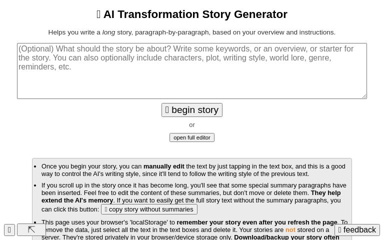 🌀 AI Transformation Story Generator (free, unlimited, no sign-up)