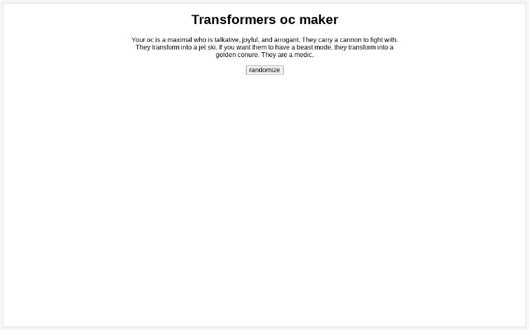 Transformers oc maker ― Perchance Generator