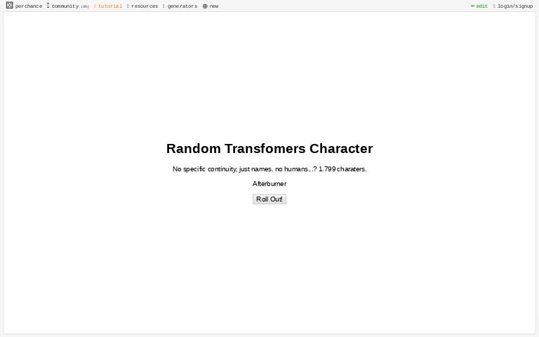 Random Transfomers Character ― Perchance Generator