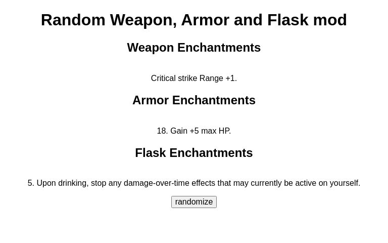 Random Weapon, Armor and Flask mod ― Perchance Generator