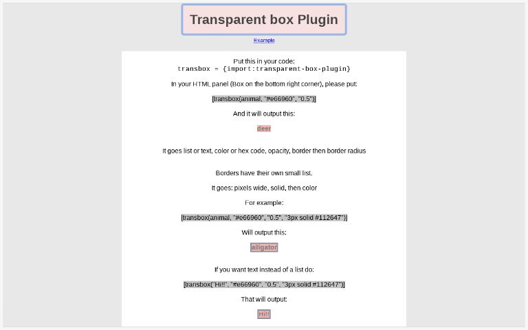 Transparent box Plugin