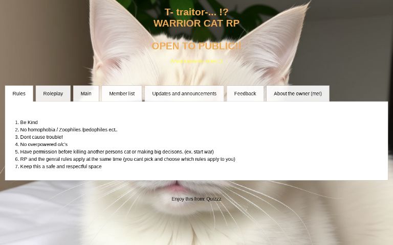 T- traitor-... !? WARRIOR CAT RP OPEN TO PUBLIC!! ― Perchance Generator