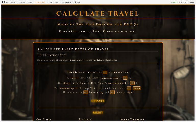 Calculate Travel ― Perchance Generator