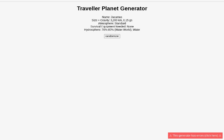 Traveller Planet Generator