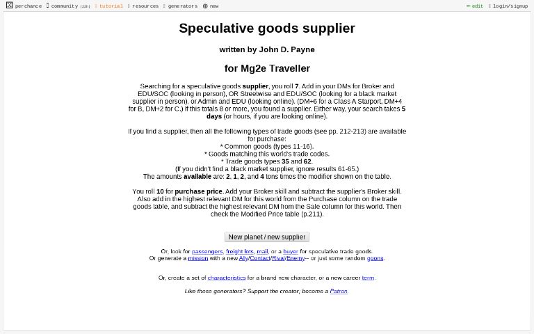 Speculative goods supplier ― Perchance Generator