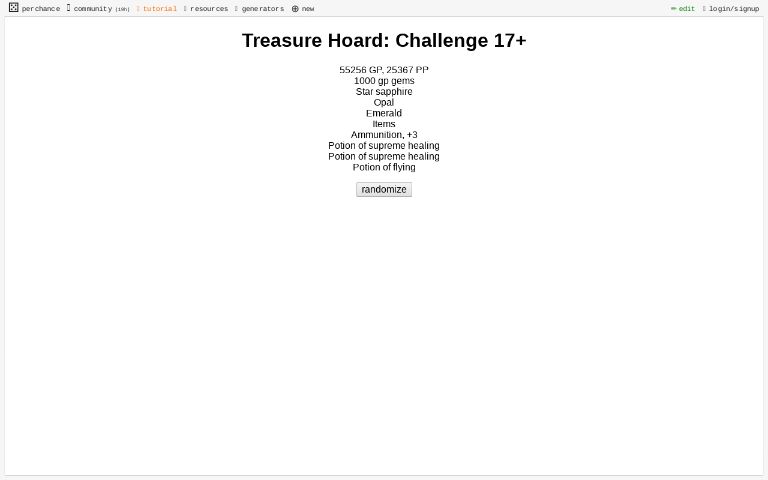 Treasure Hoard: Challenge 17+ ― Perchance Generator