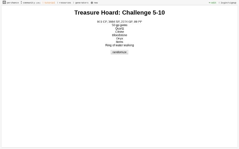 Treasure Hoard: Challenge 5-10 ― Perchance Generator