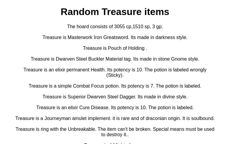 Random Treasure items ― Perchance Generator