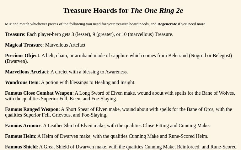Treasure Hoards for The One Ring 2e ― Perchance Generator