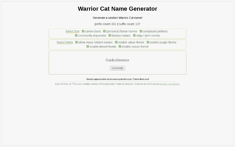 Warrior Cat Name Generator
