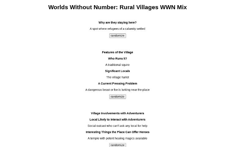 Worlds Without Number: Rural Villages WWN Mix ― Perchance Generator