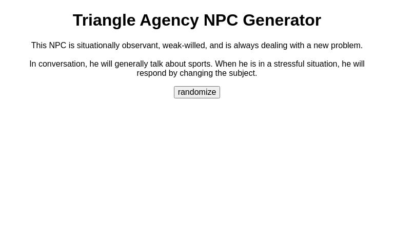 Triangle Agency NPC Generator