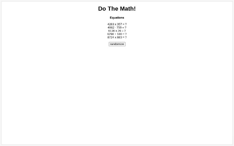 Do The Math! ― Perchance Generator