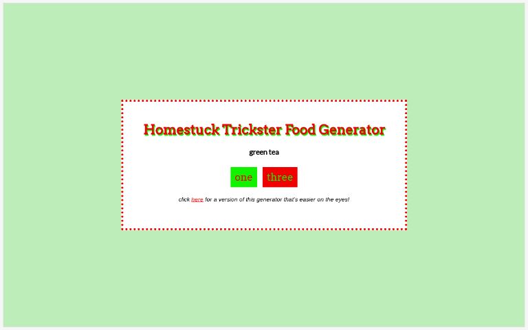 Homestuck Trickster Food Generator