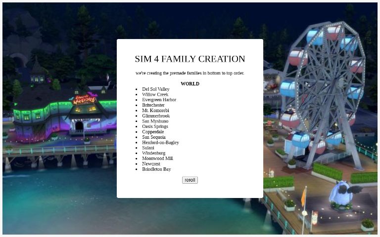 Sim 4 Family Creation ― Perchance Generator