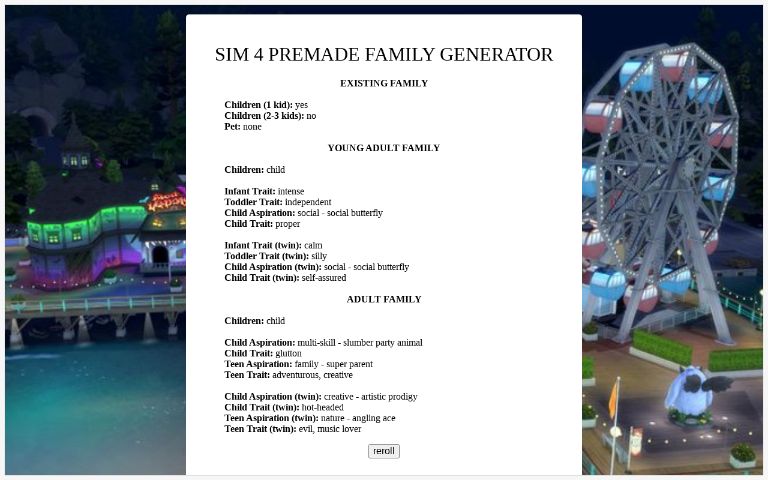 Sim 4 Premade Family Generator