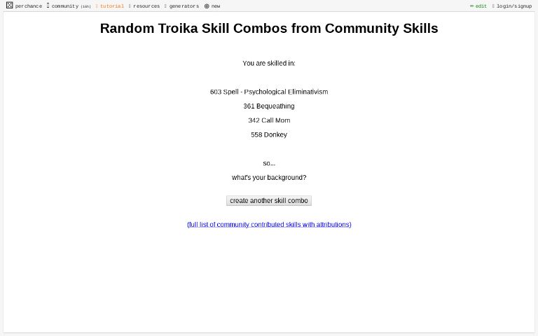 Random Troika Skill Combos from Community Skills ― Perchance Generator