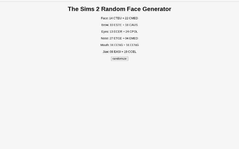 The Sims 2 Random Face Generator