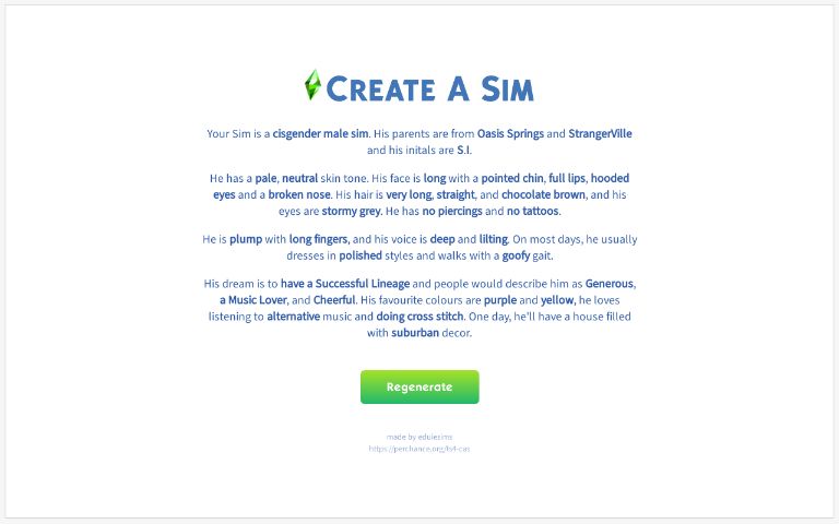 Create A Sim ― Perchance Generator