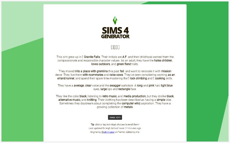 Sims 4 ― Perchance Generator