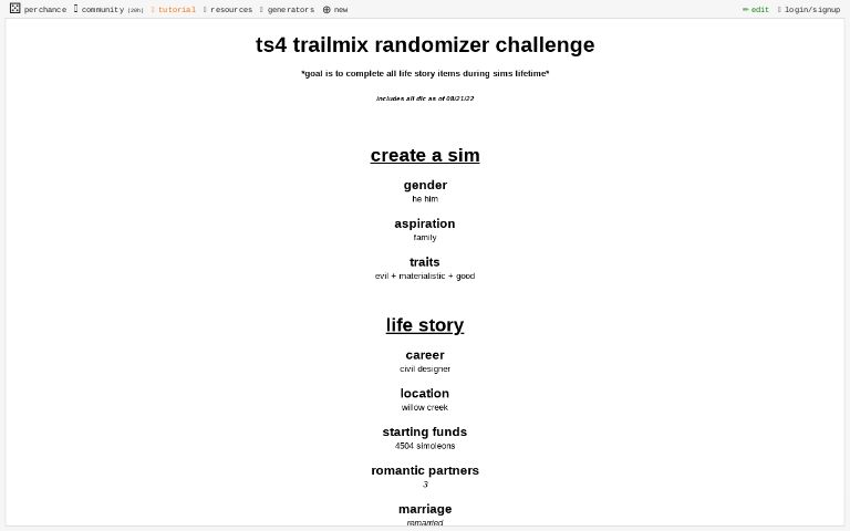 ts4 trailmix randomizer challenge ― Perchance Generator