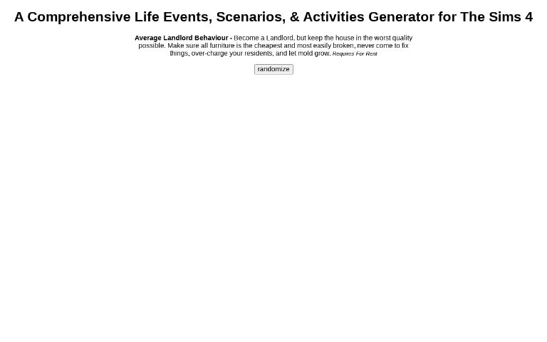 A Comprehensive Life Events, Scenarios, & Activities Generator for The ...