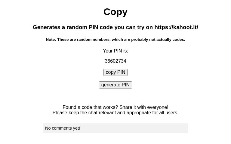Kahoot PIN Codes ― Perchance Generator