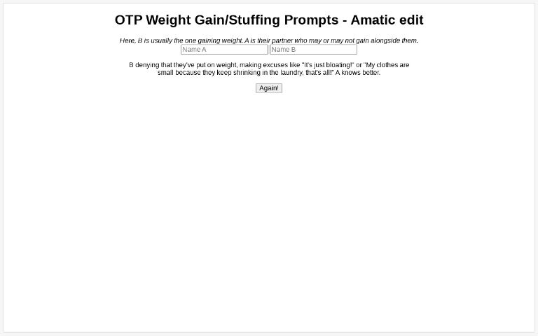 OTP Weight Gain/Stuffing Prompts - Amatic edit ― Perchance Generator