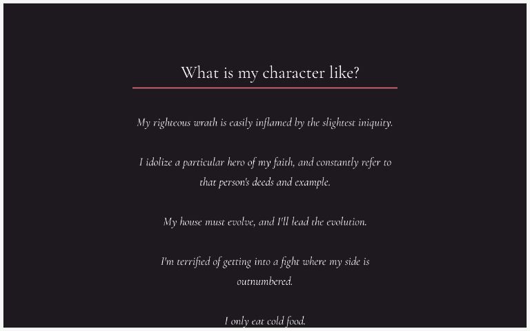 Character Personality ― Perchance Generator