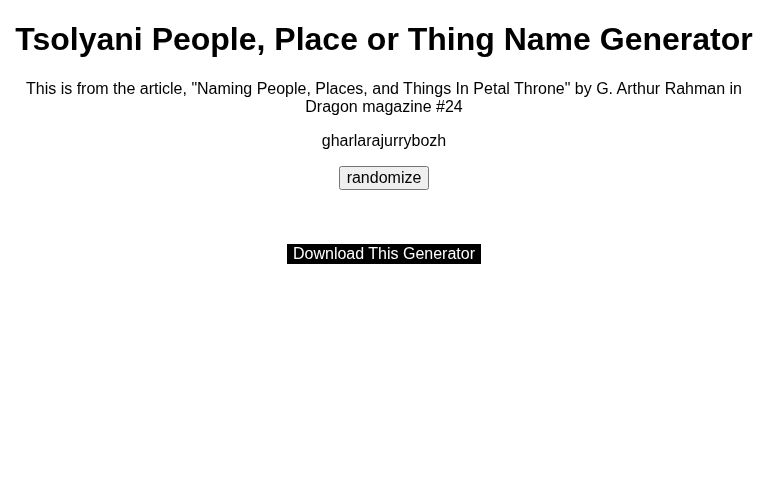 Tsolyani People, Place or Thing Name Generator