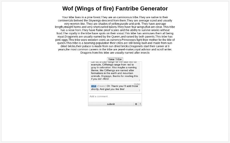 Wof (Wings of fire) Fantribe Generator