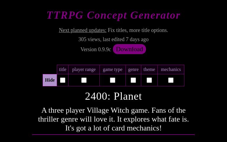 TTRPG Concept Generator