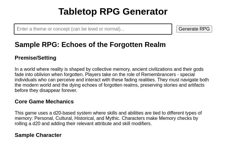 Tabletop RPG Generator