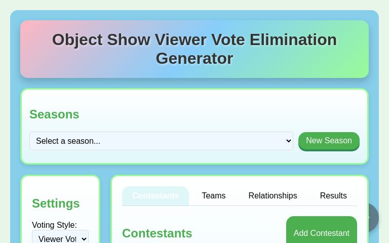 Object Show Viewer Vote Elimination Generator