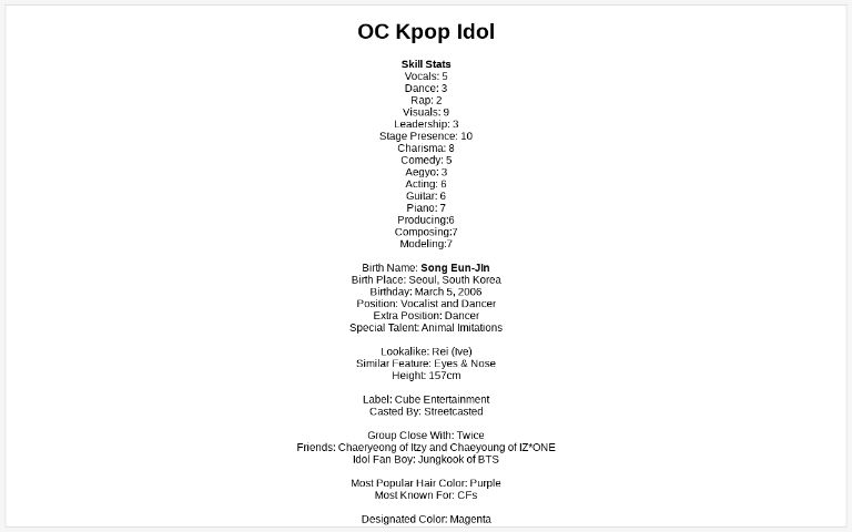 OC Kpop Idol ― Perchance Generator