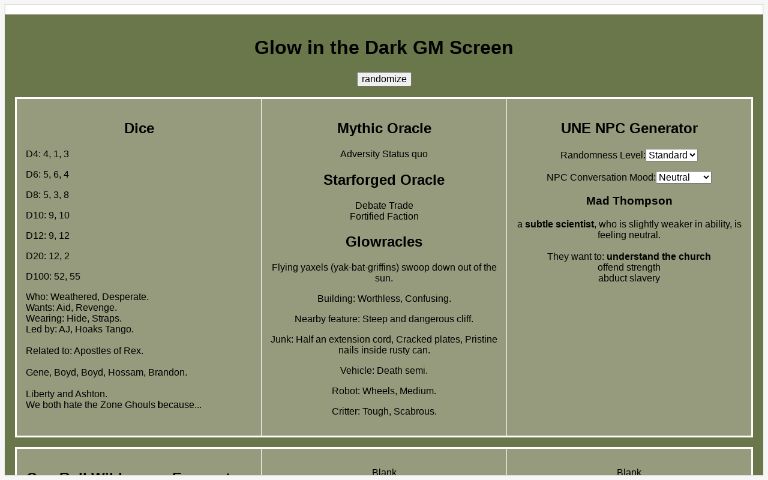 Glow in the Dark GM Screen ― Perchance Generator