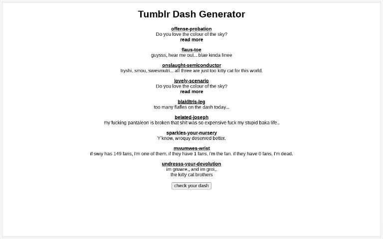 Tumblr Dash Generator