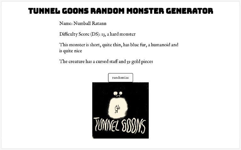 Tunnel Goons Random Monster Generator