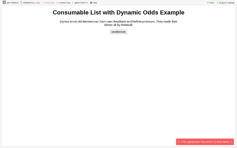 Consumable List with Dynamic Odds Example ― Perchance Generator
