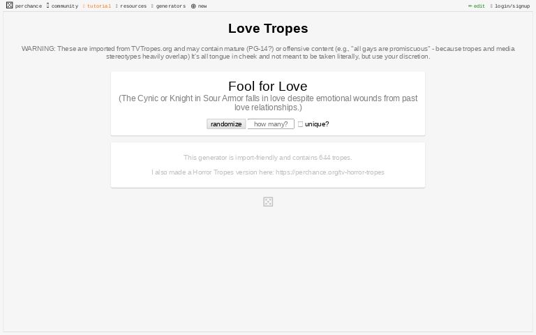 Love Tropes ― Perchance Generator