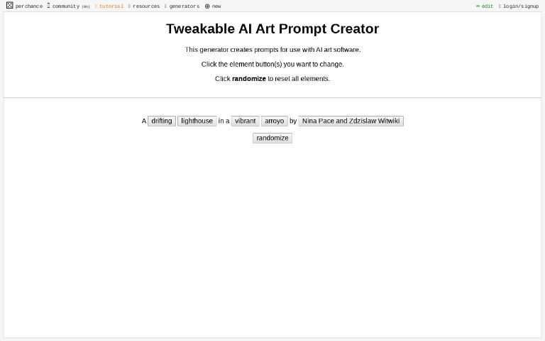 Tweakable AI Art Prompt Creator ― Perchance Generator