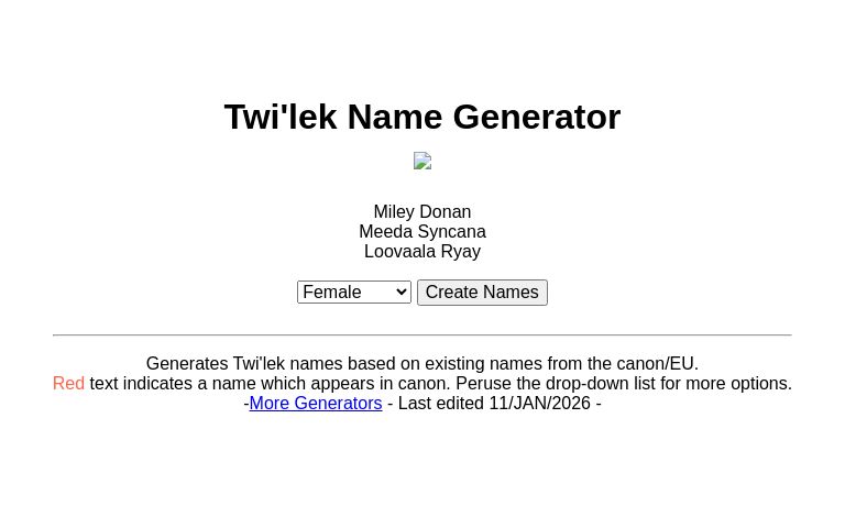 Twi'lek Name Generator