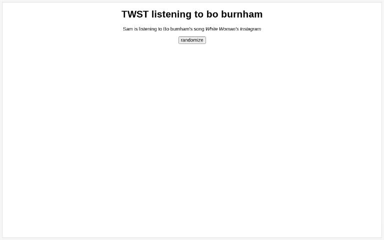 TWST listening to bo burnham ― Perchance Generator