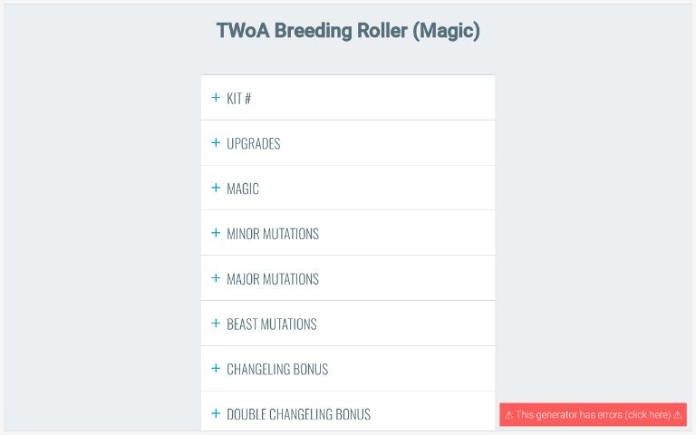 TWoA Breeding Roller (Magic) ― Perchance Generator