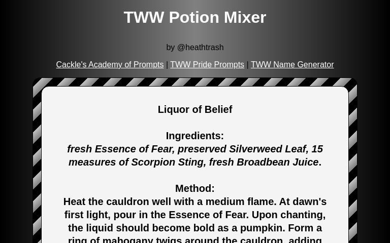 TWW Potion Mixer ― Perchance Generator