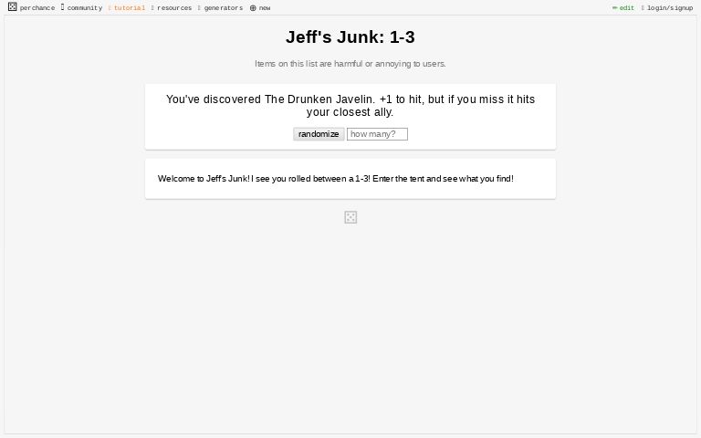 Jeff's Junk: 1-3 ― Perchance Generator